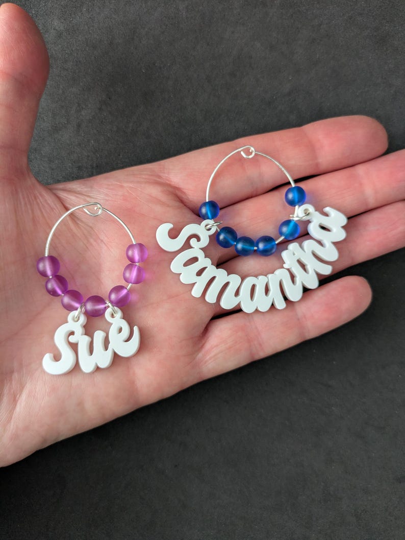 Personalised Name Wine Glass Tags: White Laser Cut Perspex Drink ...