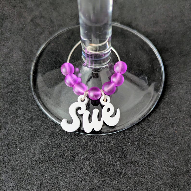 Personalised Name Wine Glass Tags: White Laser Cut Perspex Drink ...