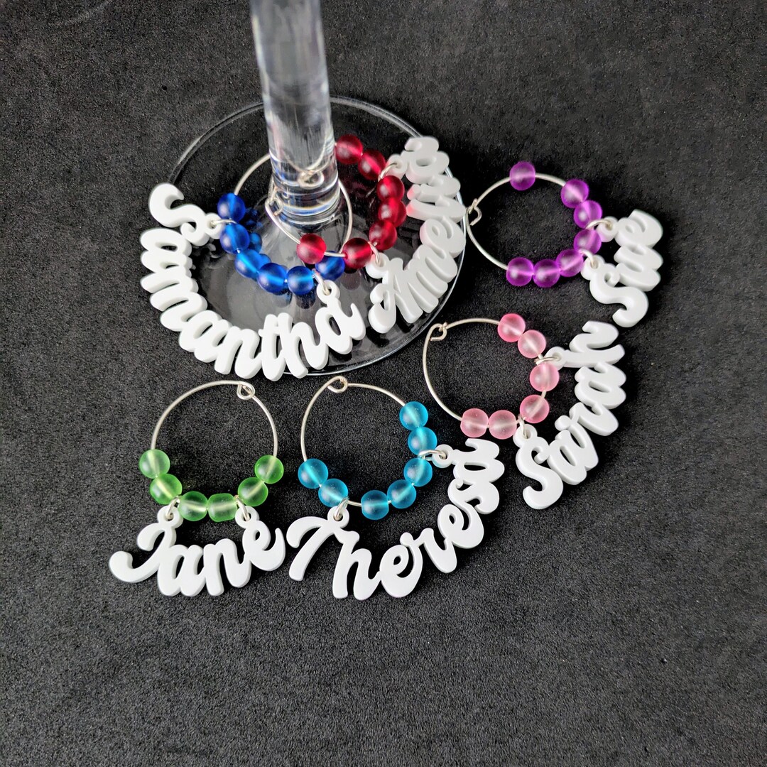 Personalised Name Wine Glass Tags: White Laser Cut Perspex Drink ...