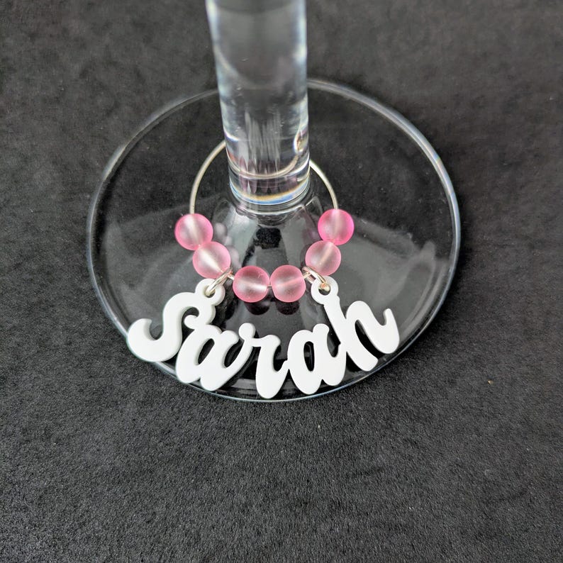 Personalised Name Wine Glass Tags: White Laser Cut Perspex Drink ...
