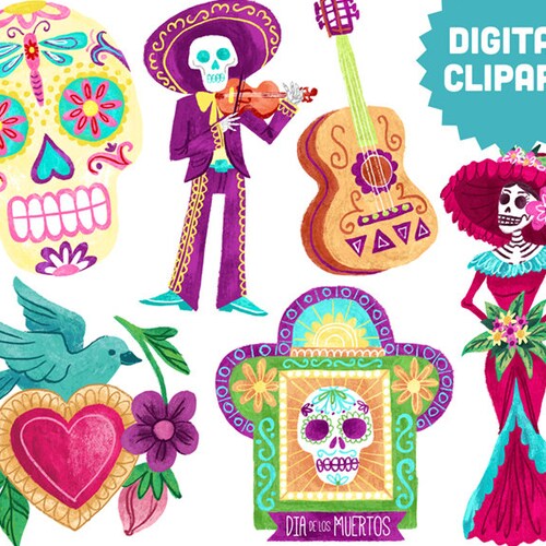 Day of the Dead Clipart Sugar Skull Dia De Los Muertos - Etsy