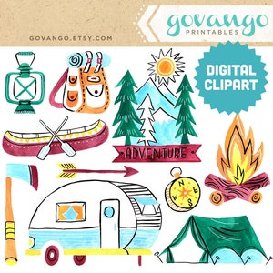 CAMPING Digital Clipart Instant Download Illustration Watercolor Clip ...
