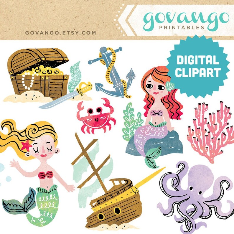 MERMAID Digital Clipart Instant Download Illustration Commercial Us ...