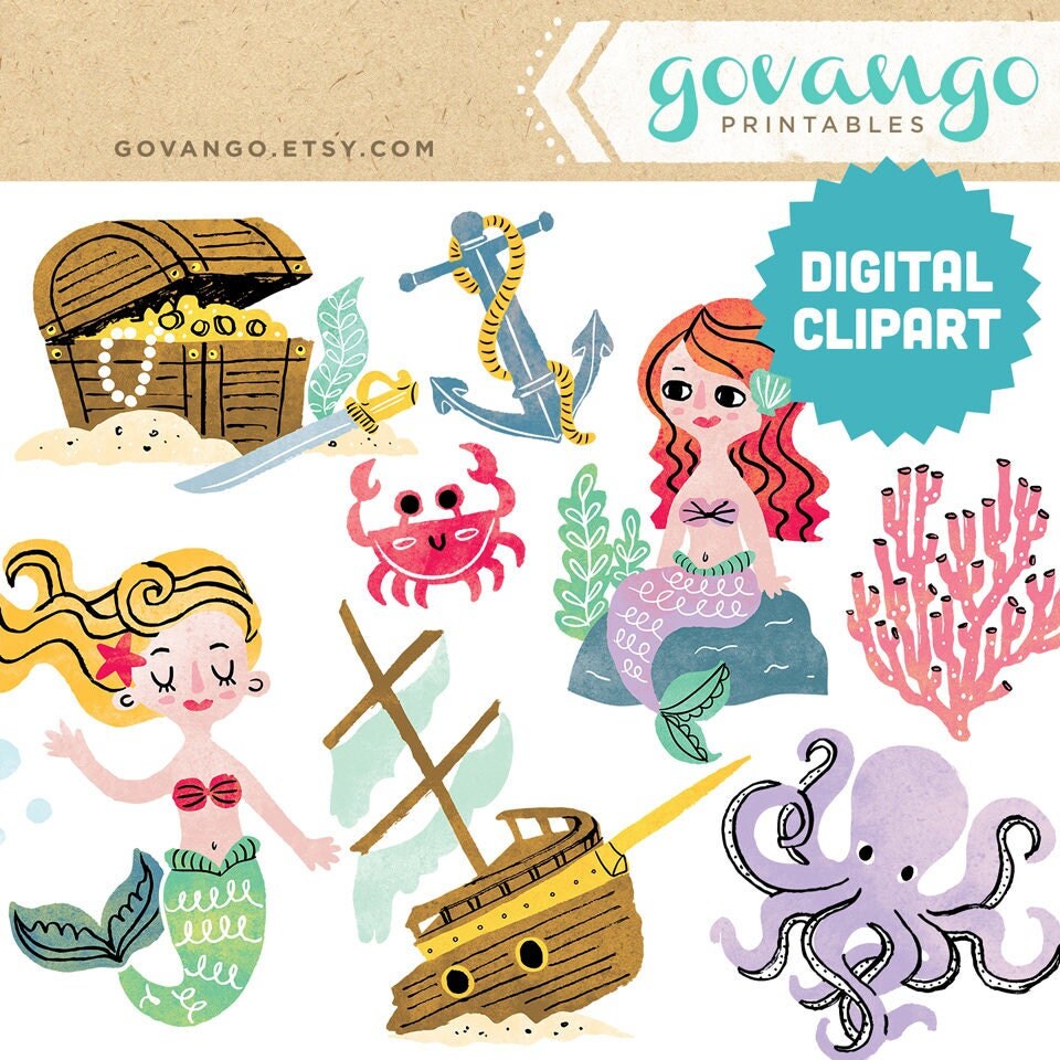 MERMAID Digital Clipart Instant Download Illustration Commercial Us ...
