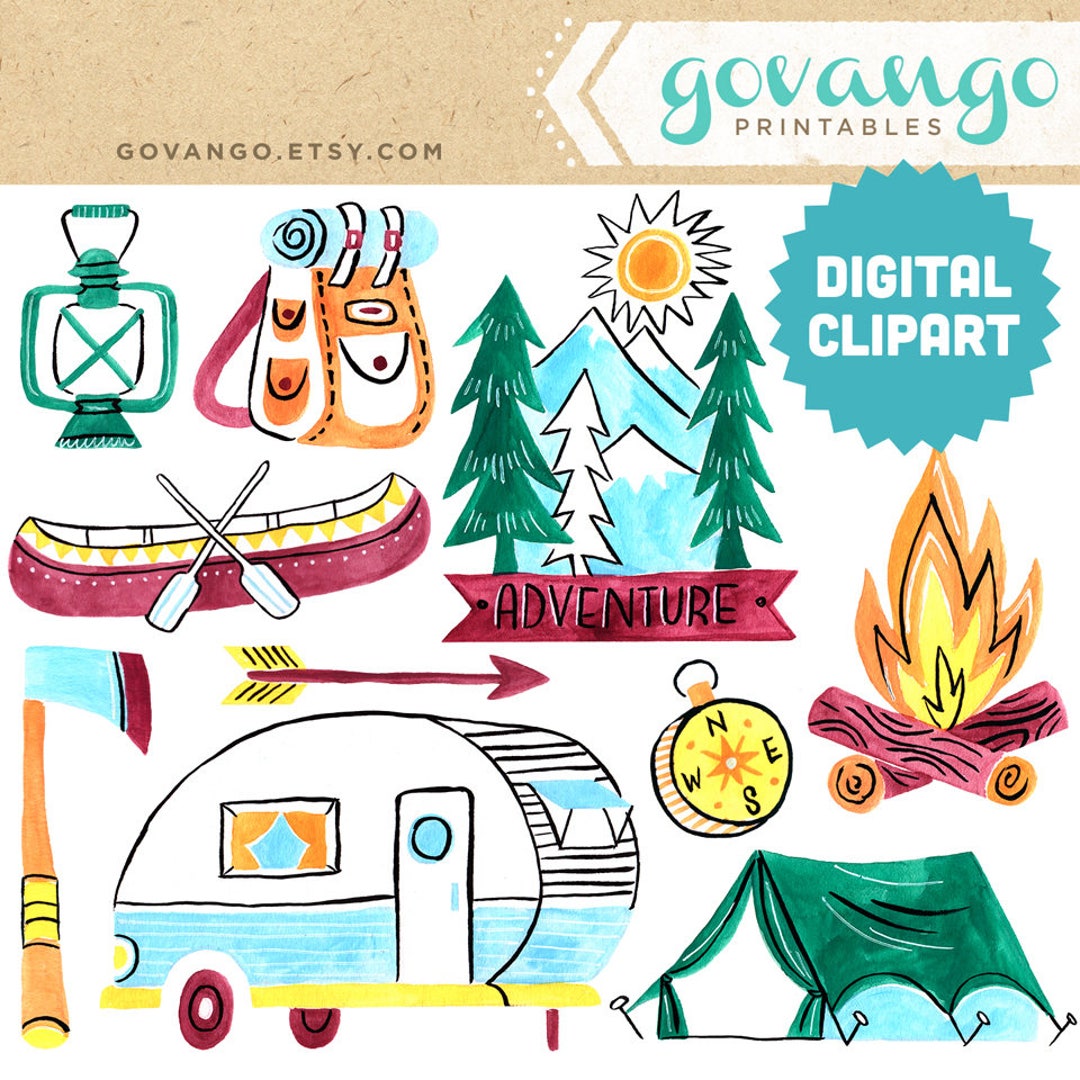 CAMPING Digital Clipart Instant Download Illustration Watercolor Clip ...