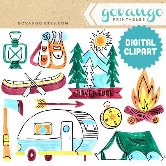 CAMPING Digital Clipart Instant Download Illustration | Etsy