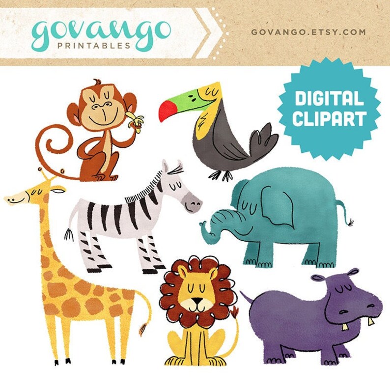 SAFARI ANIMALS Digital Clipart Instant Download Animals Zoo Giraffe ...
