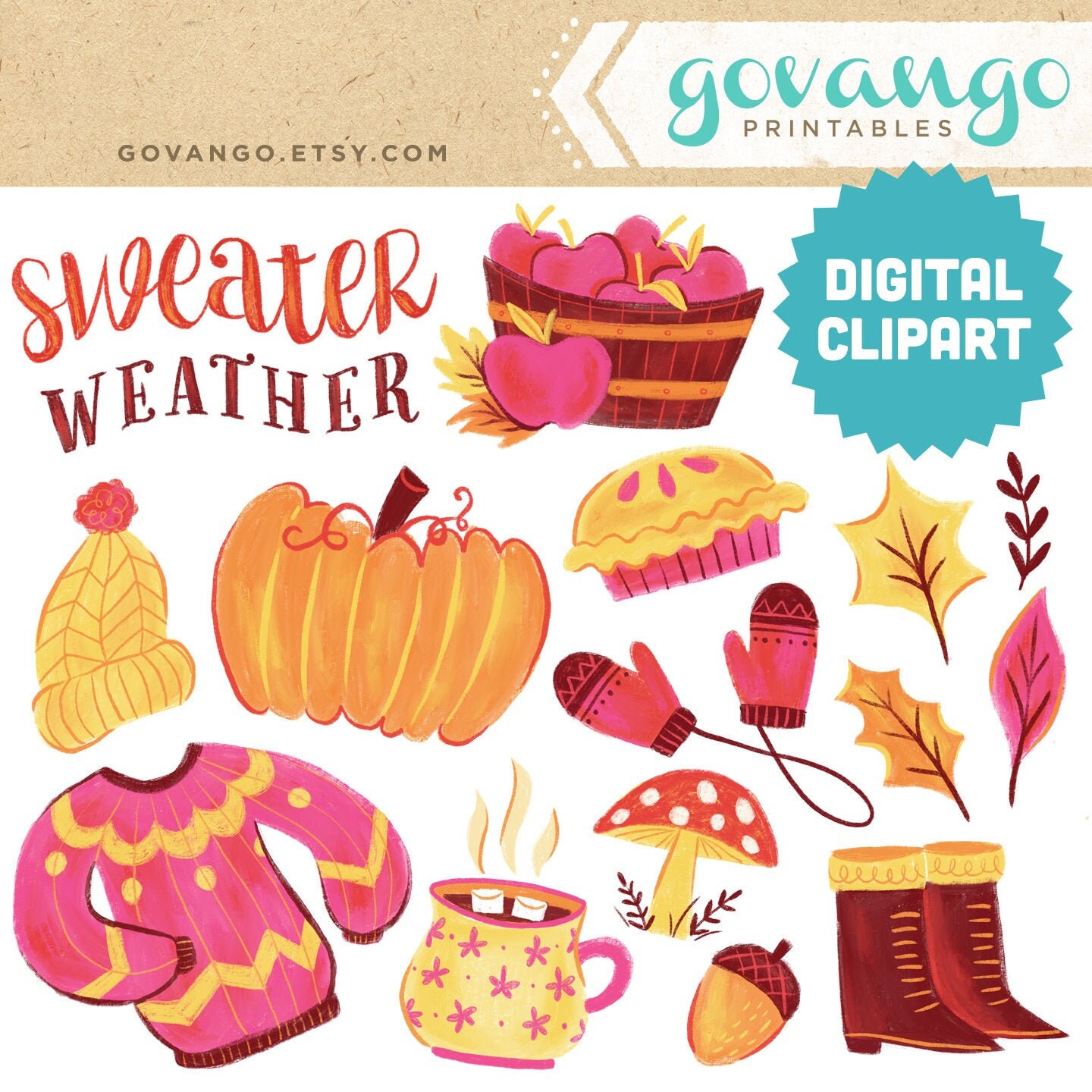 SWEATER WEATHER Digital Clipart Instant Download Illustration | Etsy