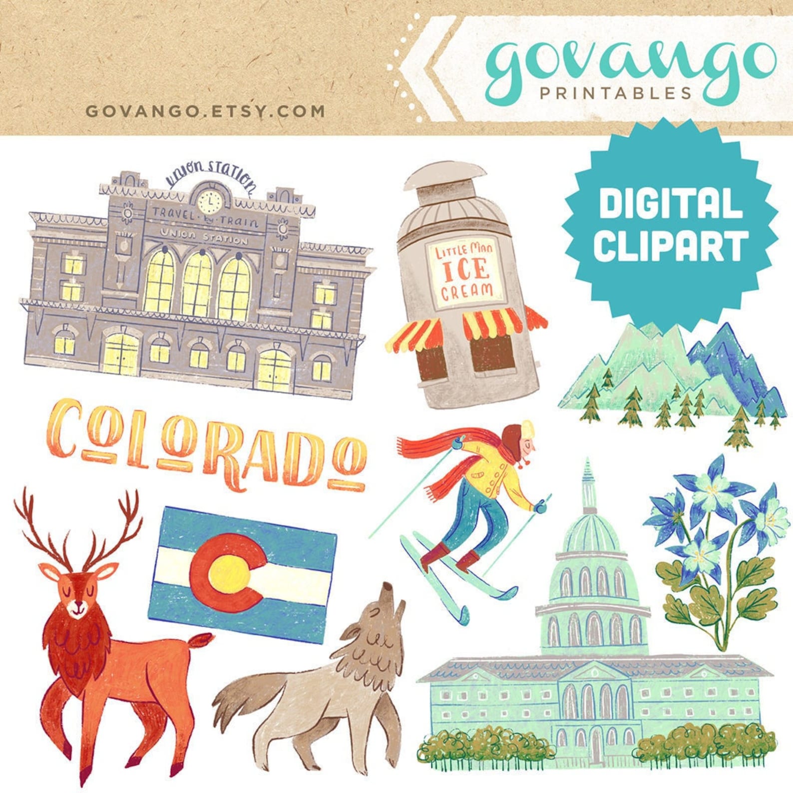 DENVER Colorado Digital Clipart Instant Download Illustration Clip Art ...