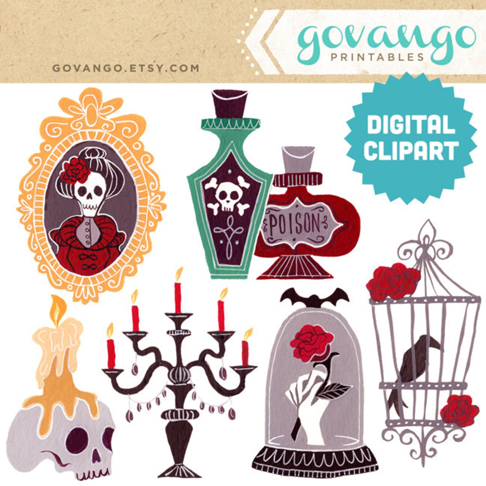 GOTHIC HALLOWEEN Digital Clipart Instant Download Illustration - Etsy