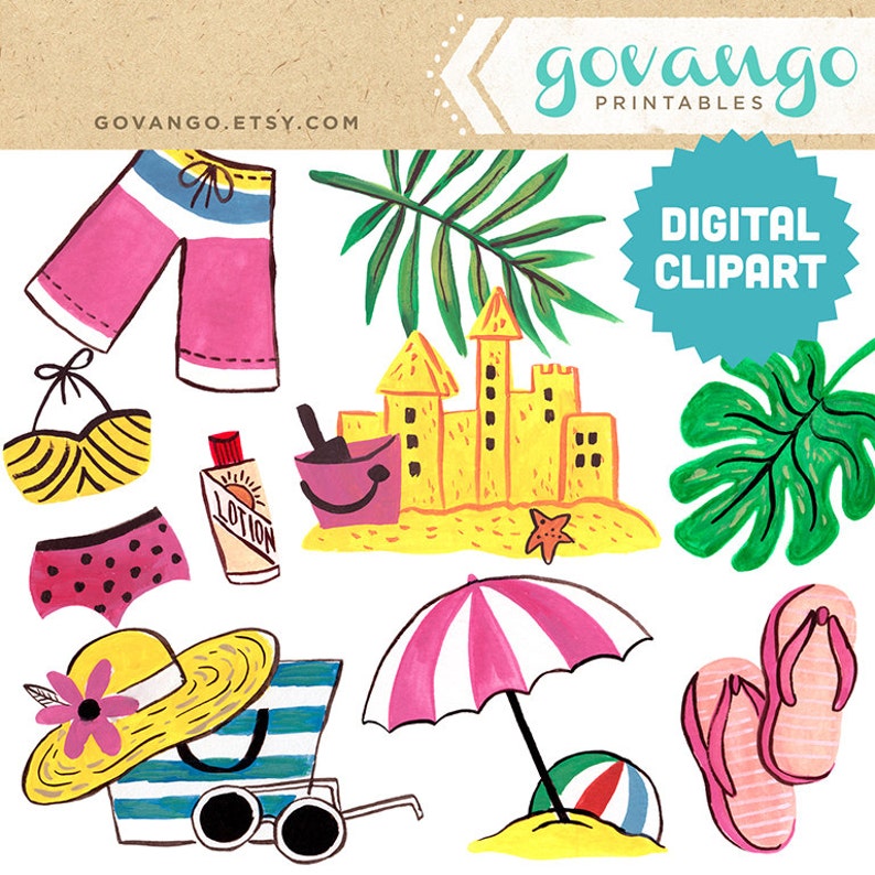 BEACH Digital Clipart Instant Download Illustration Artwork - Etsy