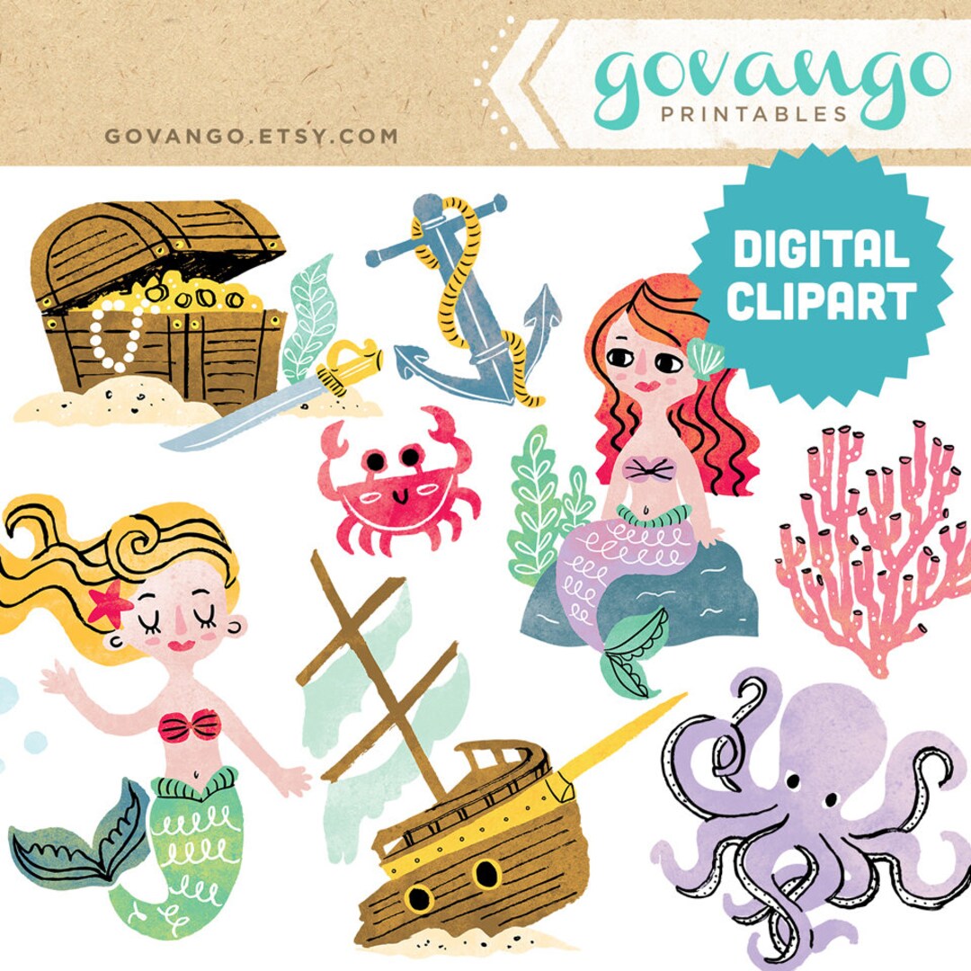 MERMAID Digital Clipart Instant Download Illustration Commercial Us ...