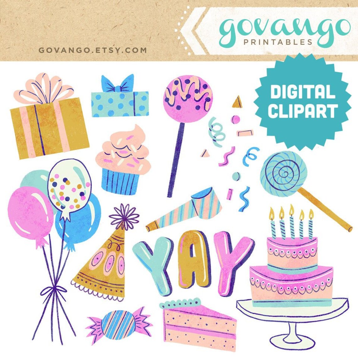 BIRTHDAY PARTY Digital Clipart Instant Download Illustration - Etsy