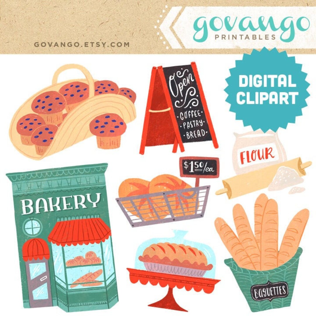 BAKERY Digital Clipart Instant Download Illustration Drawing Art Baked ...