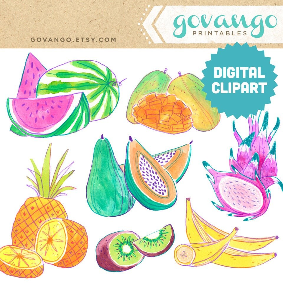 TROPICAL FRUITS Digital Clipart Instant Download Illustration - Etsy