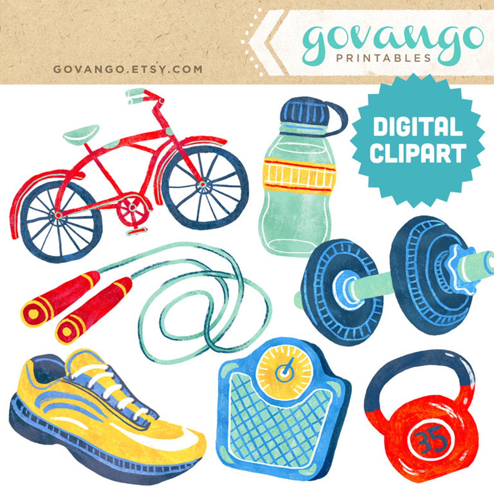 FITNESS Digital Clipart Instant Download Illustration Gym Wellness Yoga ...