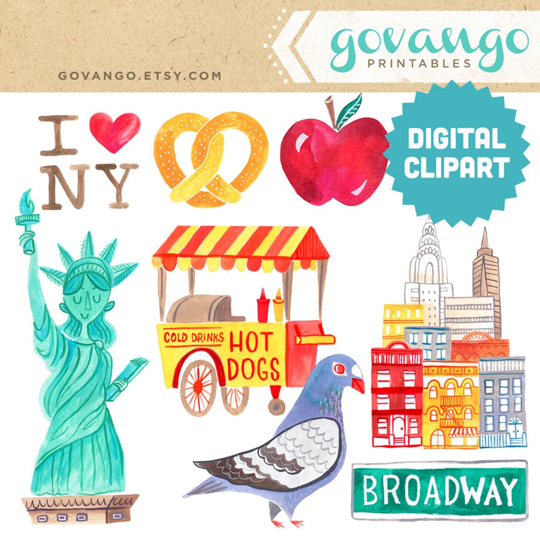 NEW YORK CITY Digital Clipart Instant Download Illustration Big Apple ...
