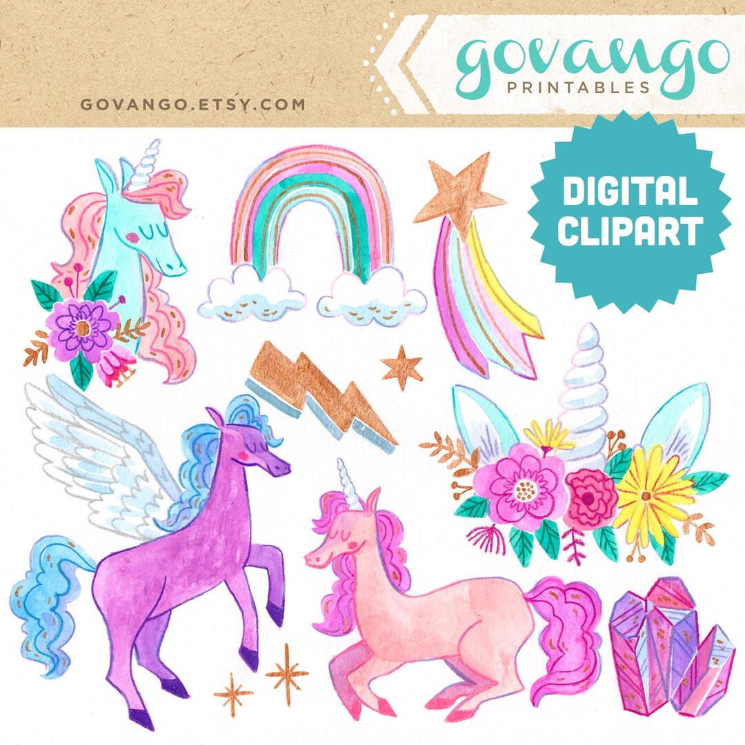 MAGICAL UNICORNS Digital Clipart Instant Download Illustration Clip Art ...