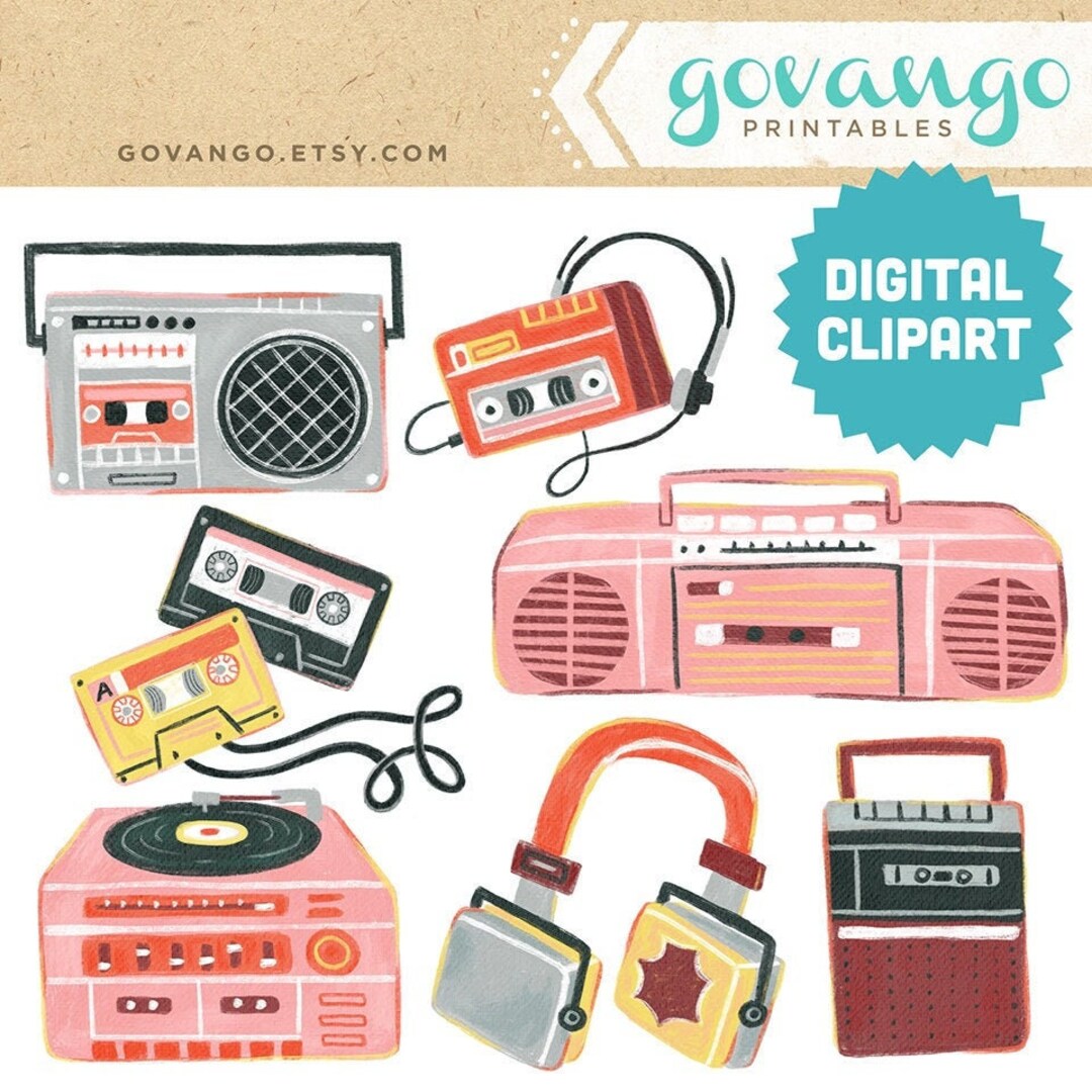 80s RETRO MUSIC Digital Clipart Instant Download Illustration Graphics ...