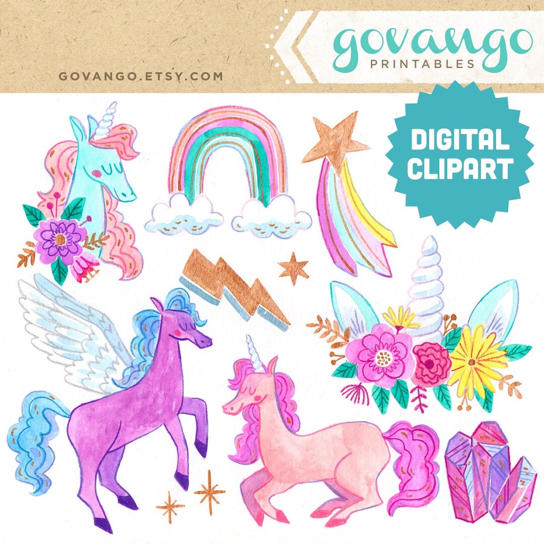 MAGICAL UNICORNS Digital Clipart Instant Download Illustration Clip Art ...