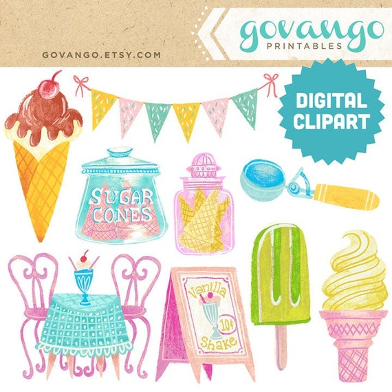 ICE CREAM PARLOR Digital Clipart Instant Download Illustration - Etsy