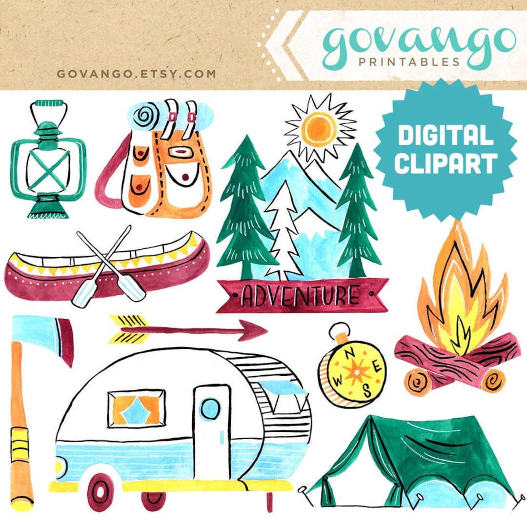 CAMPING Digital Clipart Instant Download Illustration Watercolor Clip ...
