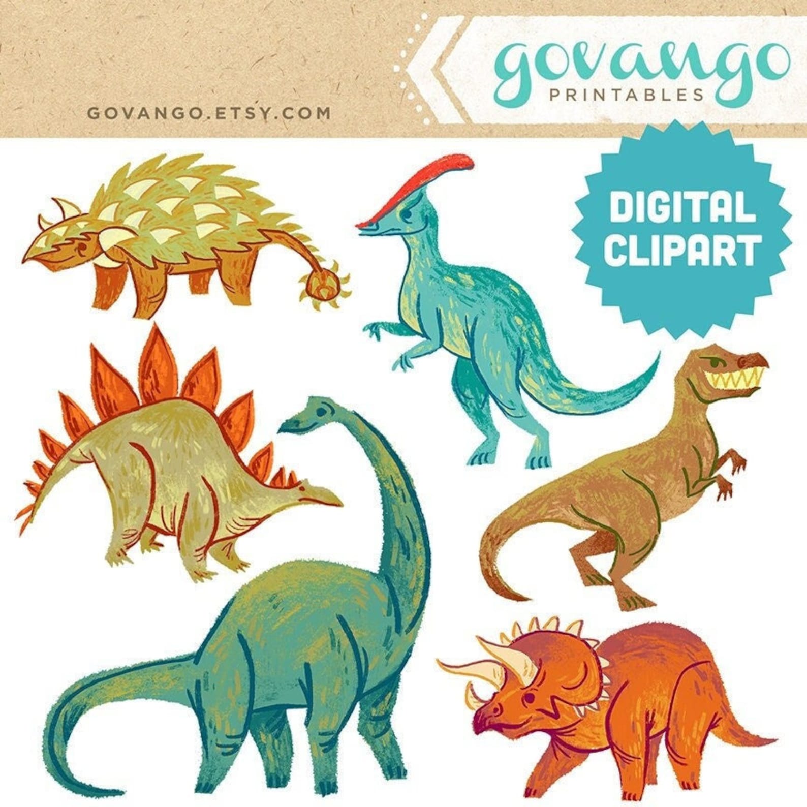DINOSAURS Digital Clipart Instant Download Illustration T-rex ...