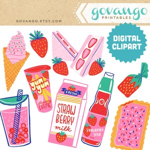 STRAWBERRY Snacks Clipart Bundle – Kawaii Cute Food Dessert Sweets ...