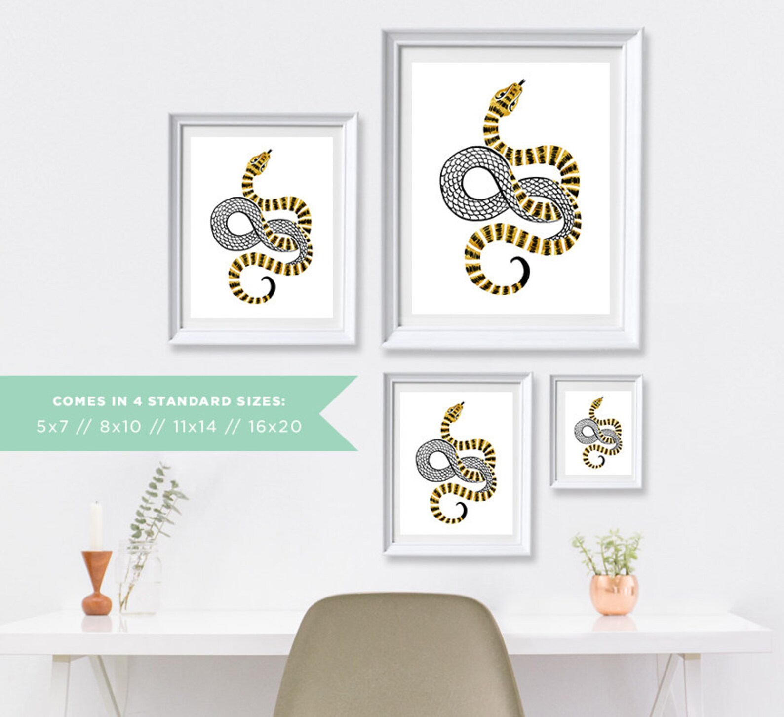 GOLD SNAKE Printable Art Print Poster Illustration Wall Art Decor ...