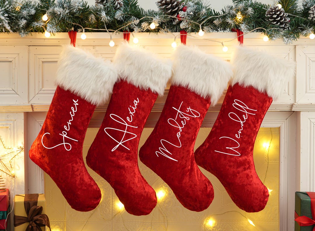 2025 Family Stocking,personalized Velvet and Faux Fur Stocking, Xmas ...