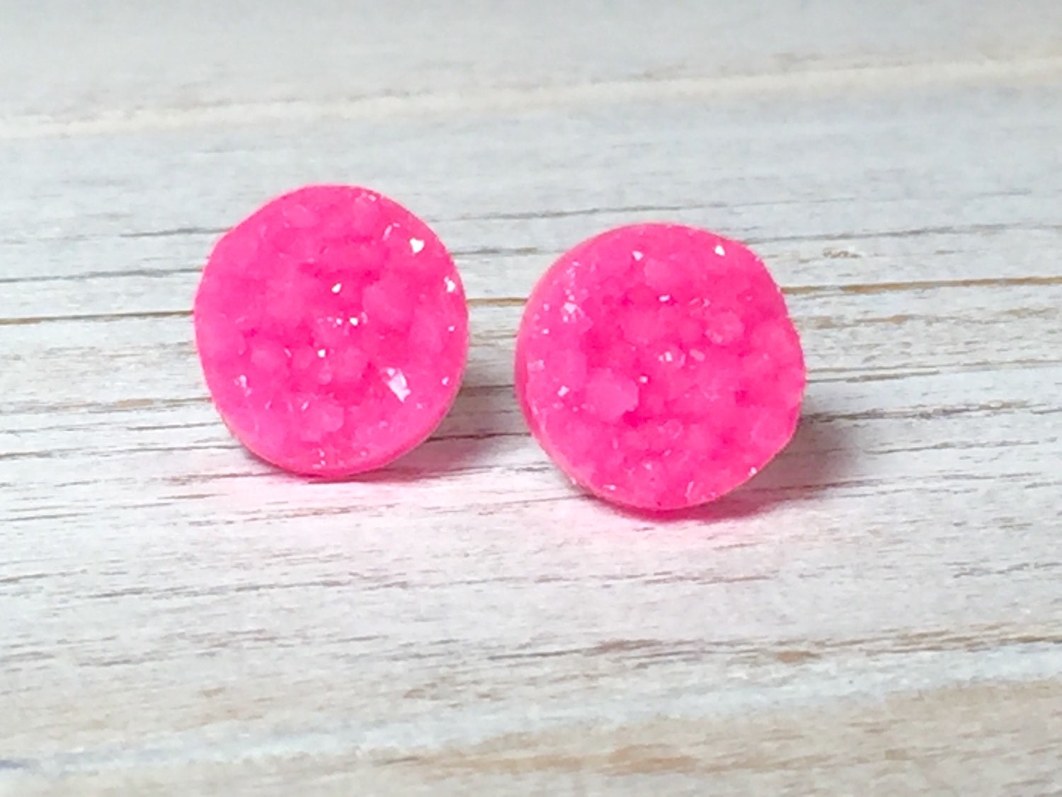 Bright Pink Druzy Studs Pink Studs Bright Pink Stud - Etsy