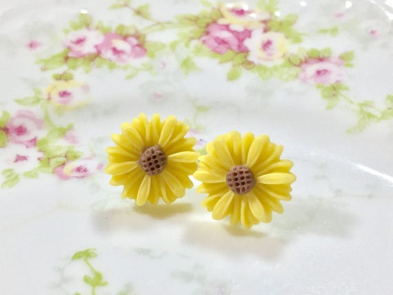 Yellow Flower Earrings Yellow Daisy Studsbridesmaid Gift | Etsy