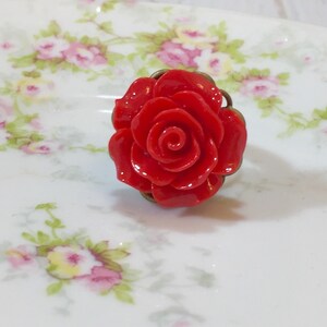 Red Rose Ring Christmas Red Flower Ring Flower Statement - Etsy
