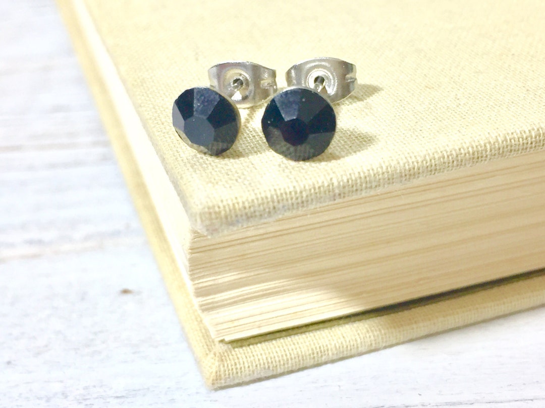 Black Rhinestone Stud Earrings, Small Black Rhinestone Studs, Black ...