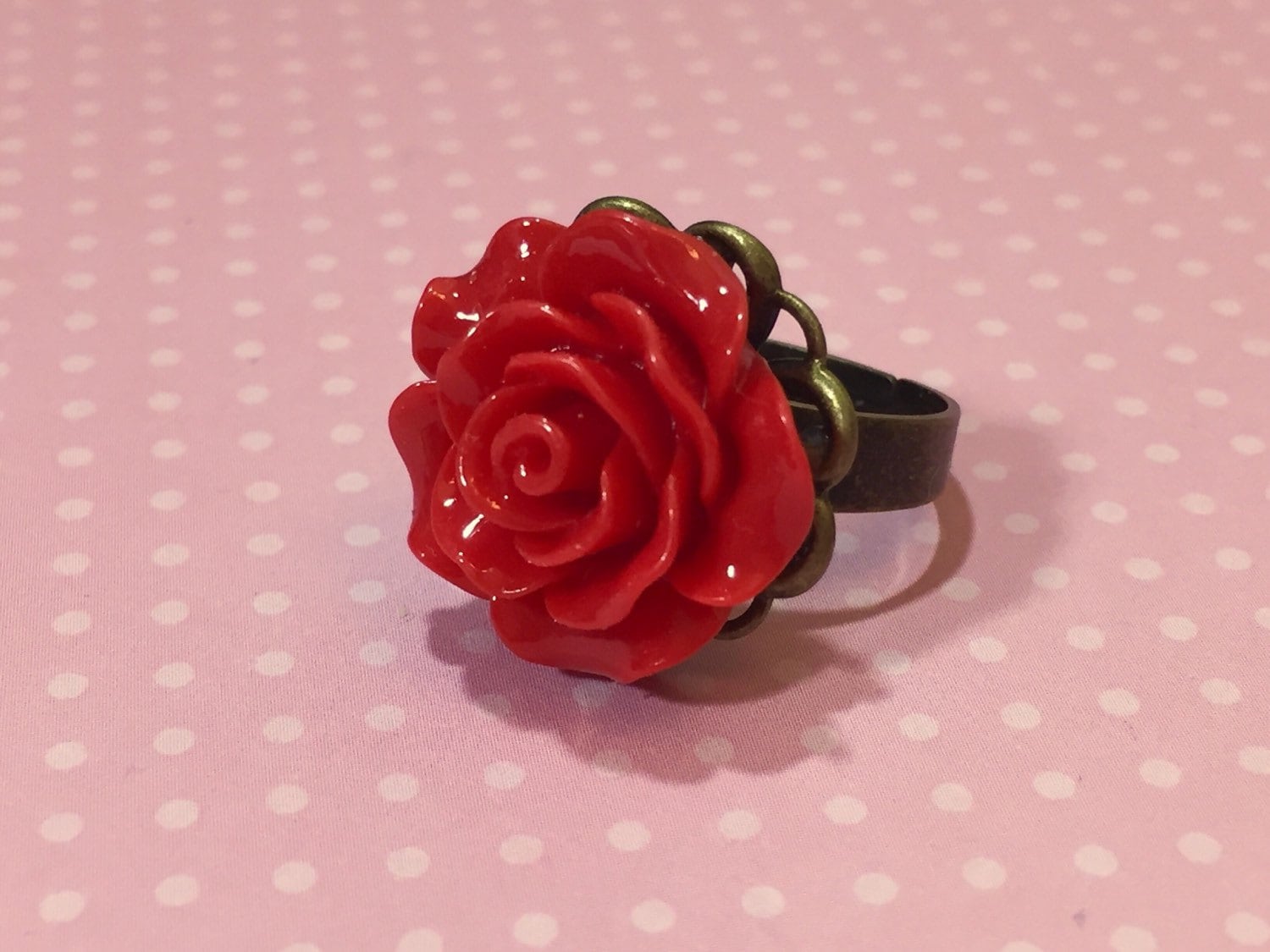 Red Rose Ring Christmas Red Flower Ring Flower Statement - Etsy