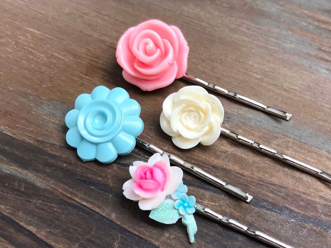 Floral Hair Accessories Pastel Bobby Pin Set Flower Bobby - Etsy