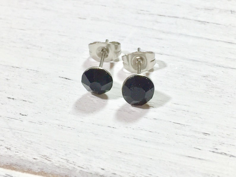 Black Rhinestone Stud Earrings Small Black Rhinestone Studs | Etsy