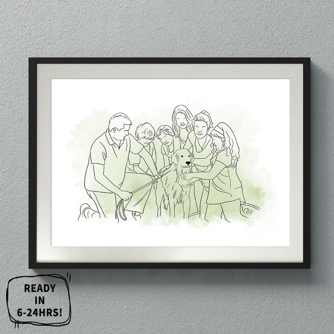Custom Family Portrait, One Line Drawing,custom Photo Illustration ...