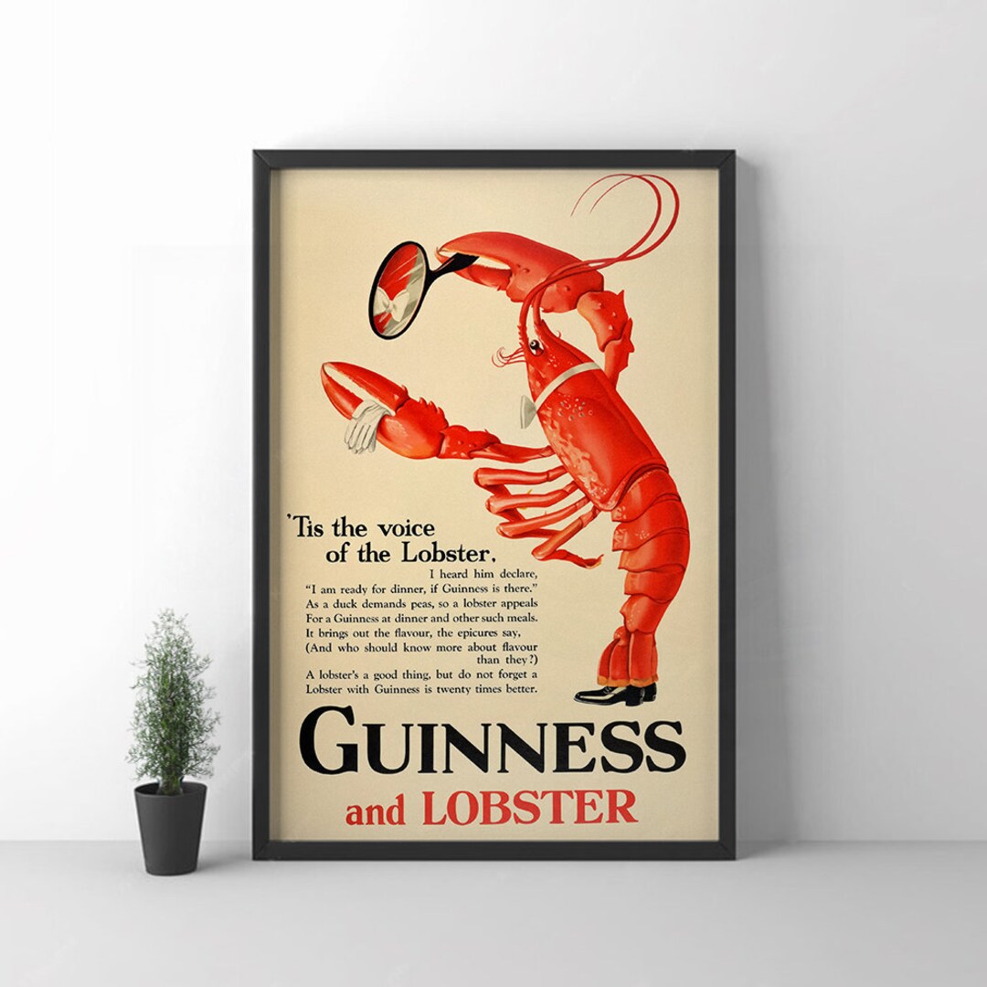 Guinness and Lobster Retro Poster, Vintage Poster, Home Decor, Room ...