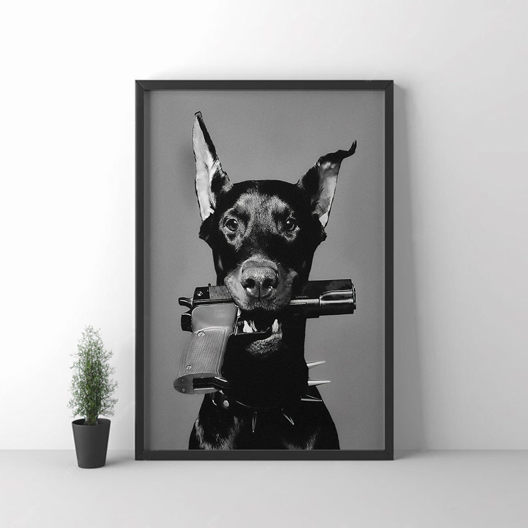 Doberman Gun Poster, Hypebeast Wall Art, Fashion Poster, Vintage Poster ...