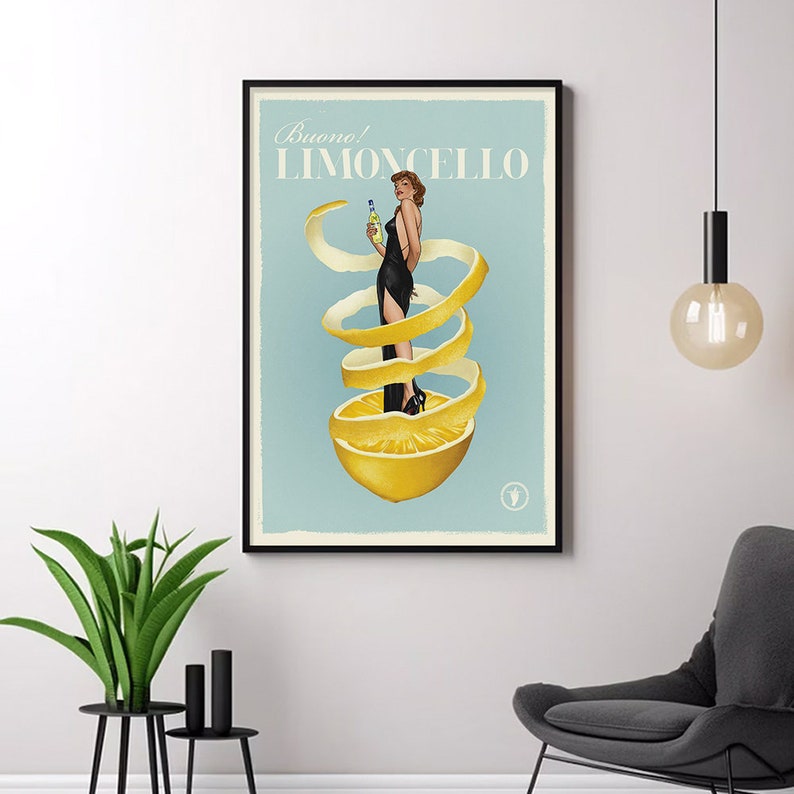 Limoncello Lemon Retro Poster, Vintage Poster, Home Decor, Room Decor ...