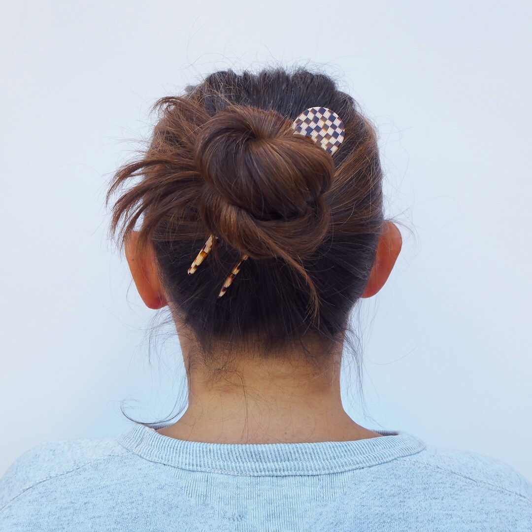Honey Checker French U Shaped Hair Pin- Acetate Resin Tortoiseshell ...