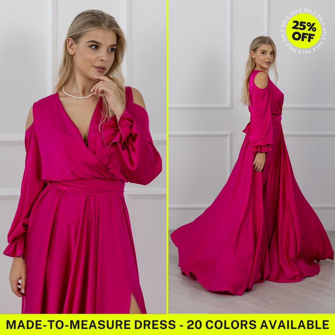 Magenta Satin Long Dress Sizing Customize Details Perfect for Formal ...