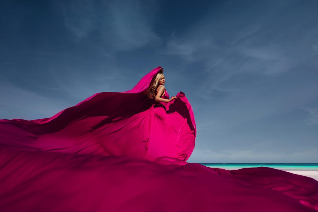 Long Flying Dress for Photoshoot Magenta Flying Dress Women Backless ...