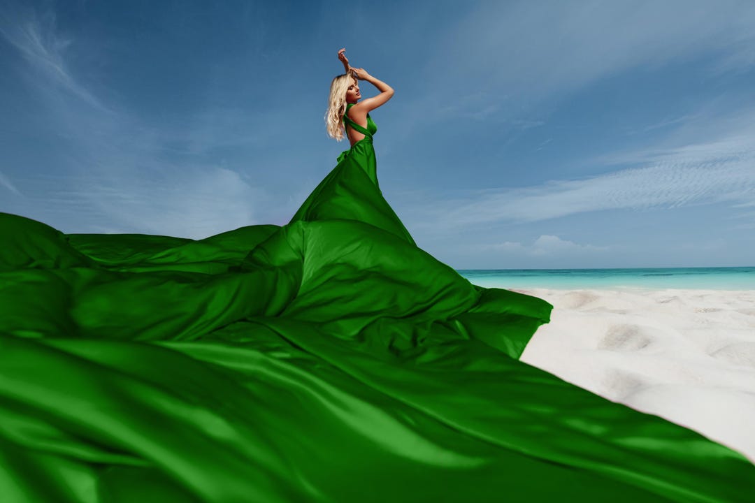 Long Flying Dress for Photoshoot Green Convertible Flying Dress Long ...