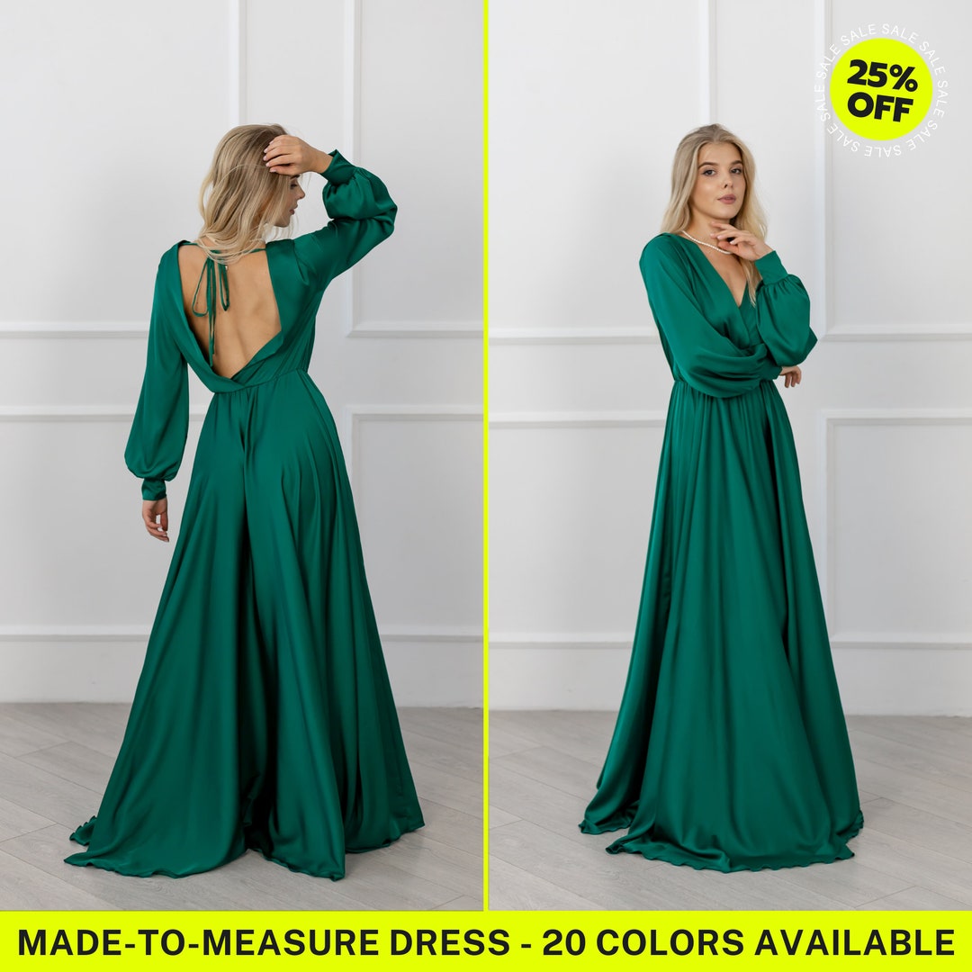 Emerald Green Bridesmaid Dress Long Sleeve Flowy Dress Sizes XS-5XL ...