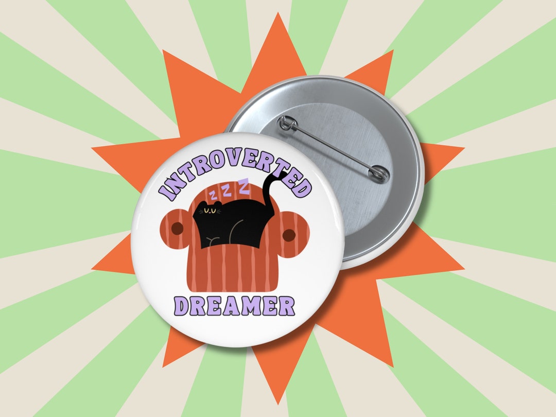 Introverted Dreamer Pin Button, Cat Sleeping on the Armchair, Cute ...