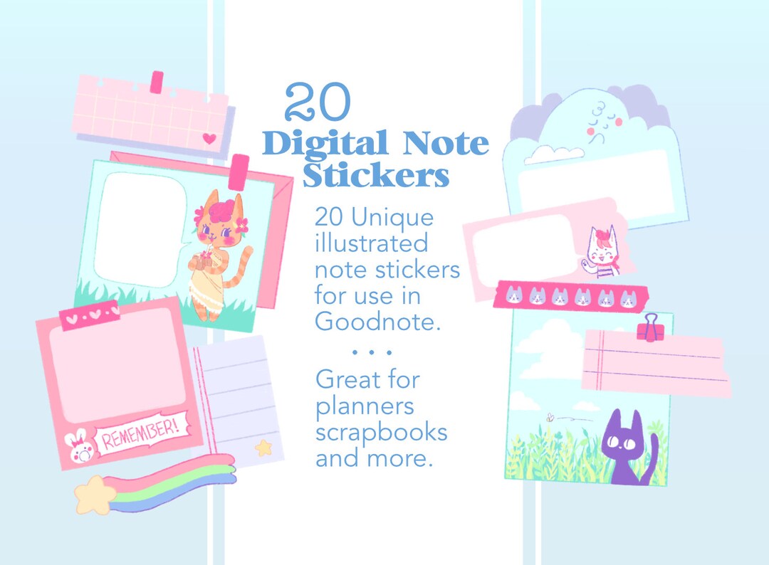 Set of 20 Unique Illustrated Digital Note Stickers for - Etsy