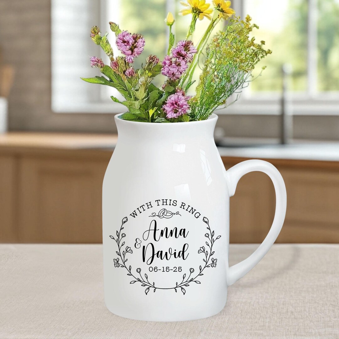 Personalized Wedding Vase With Names and Date, With This Ring Floral ...