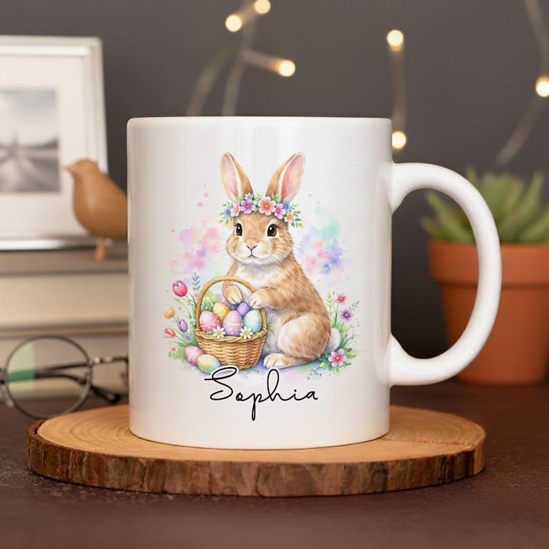 Custom Easter Rabbit Accent Mug, Bunny Egg Floral Coffee Cup, Hoppy ...